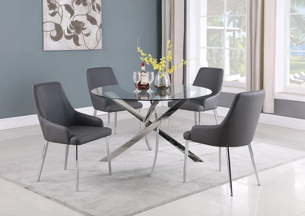 5 Piece Corta Dark Grey PU Round Dining Table Set