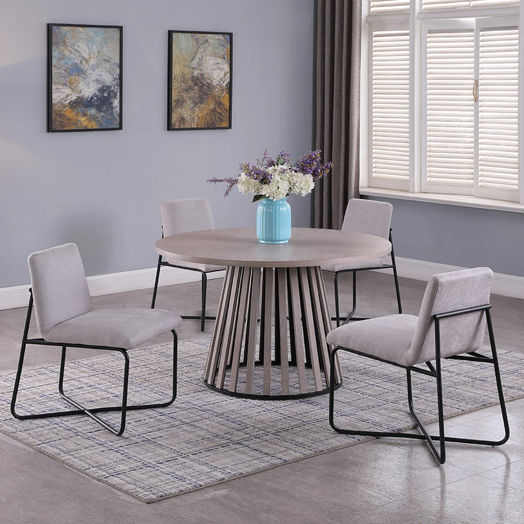 5 Piece Costco Grey Linen Round Dining Table Set - Your Premier ...
