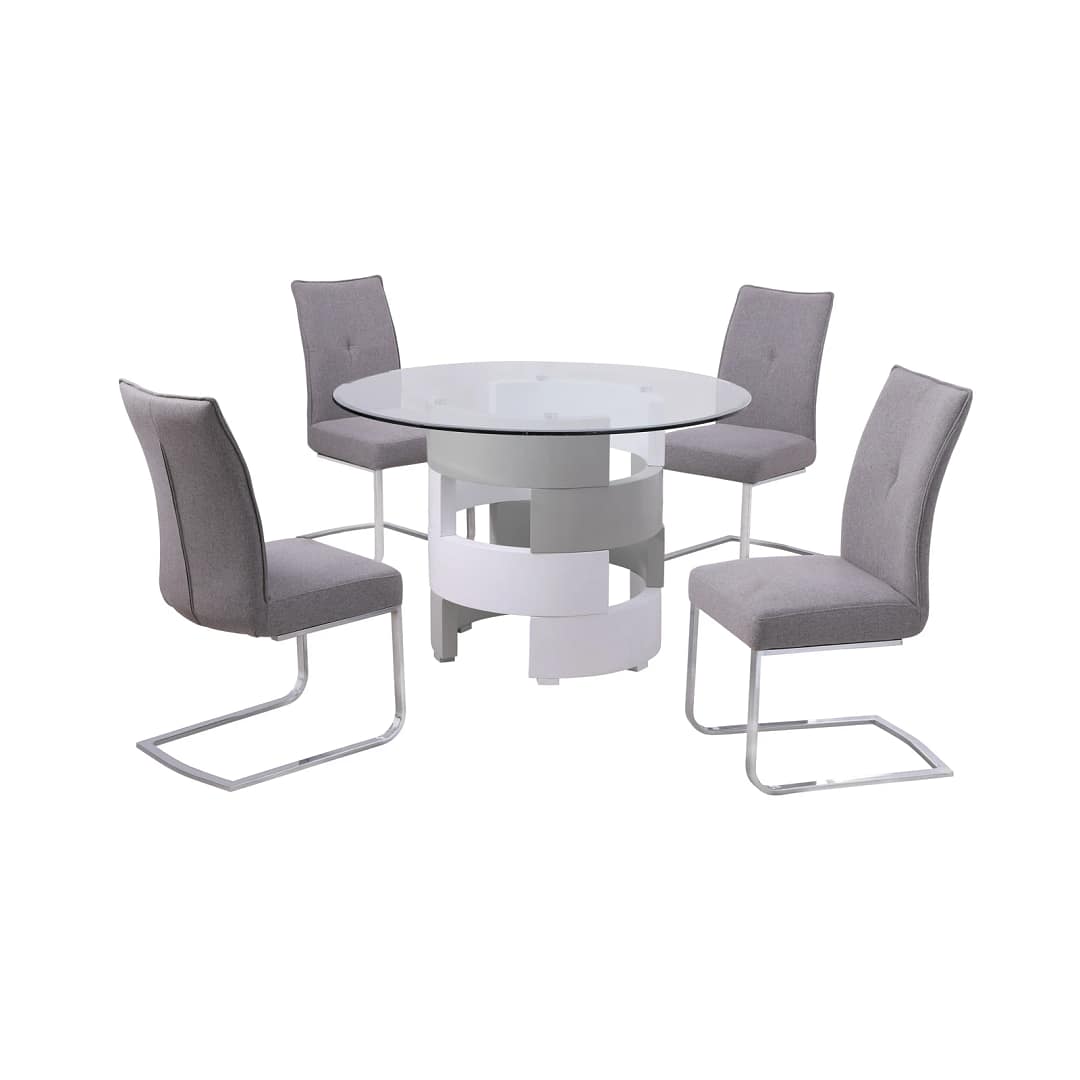 5 Piece Stella Light Grey Velvet Round Dining Table Set