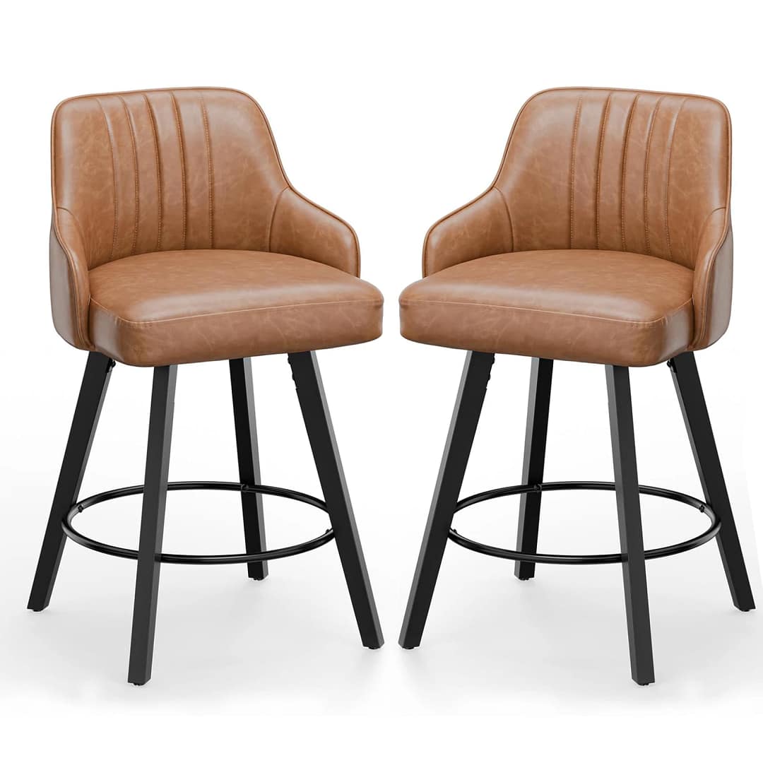 Ashley Brown PU Leather Swivel Bar Stools with Backs