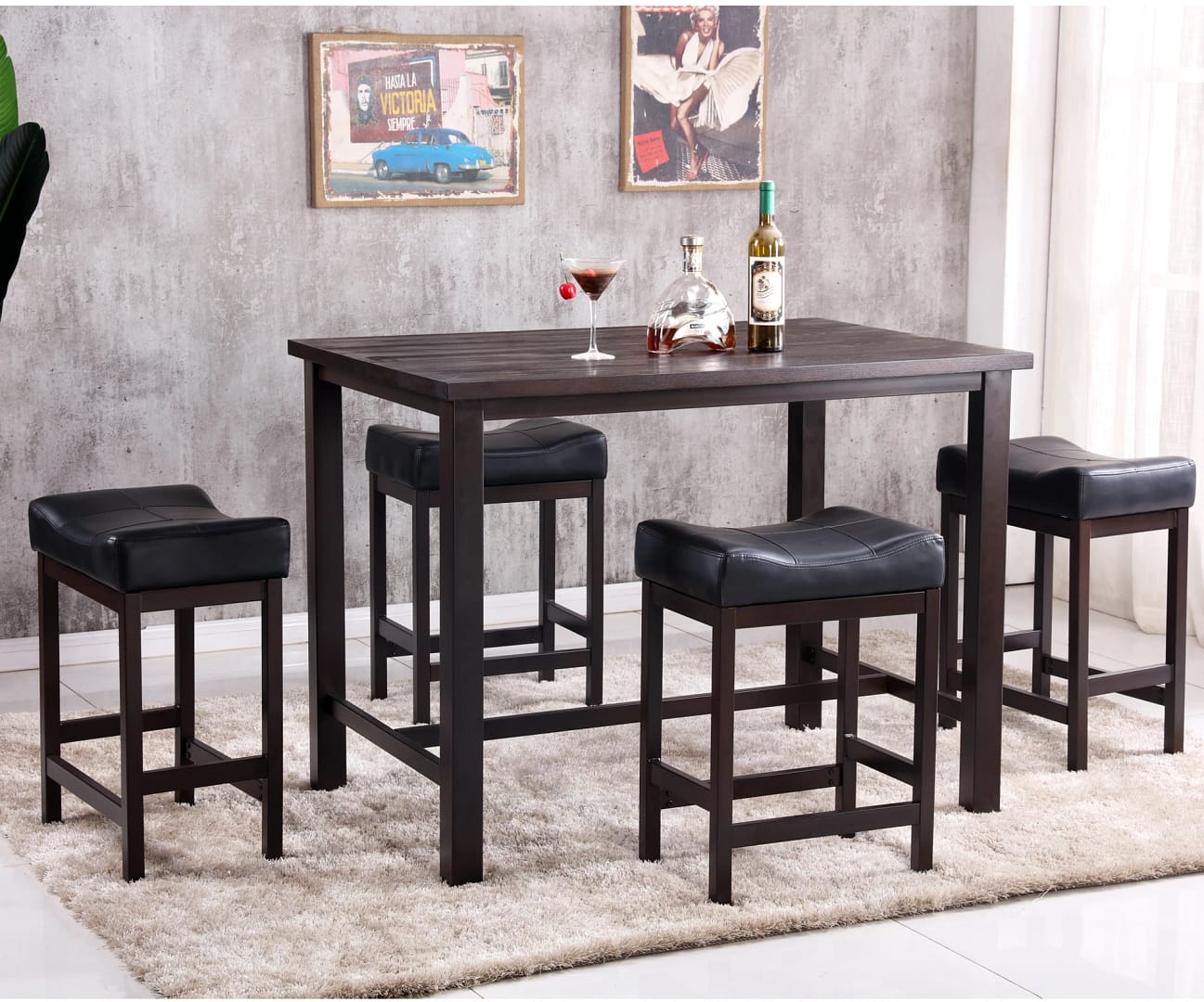 5 Piece Corta Black Pub Table Set